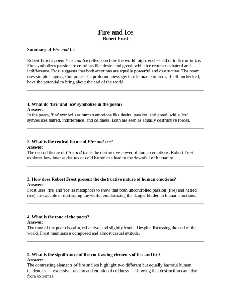 Notes on Fire and Ice | PDF | Emotions | Hatred