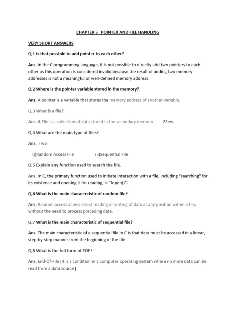 Chapter 5 Pointer and File Handling | PDF | Pointer (Computer ...