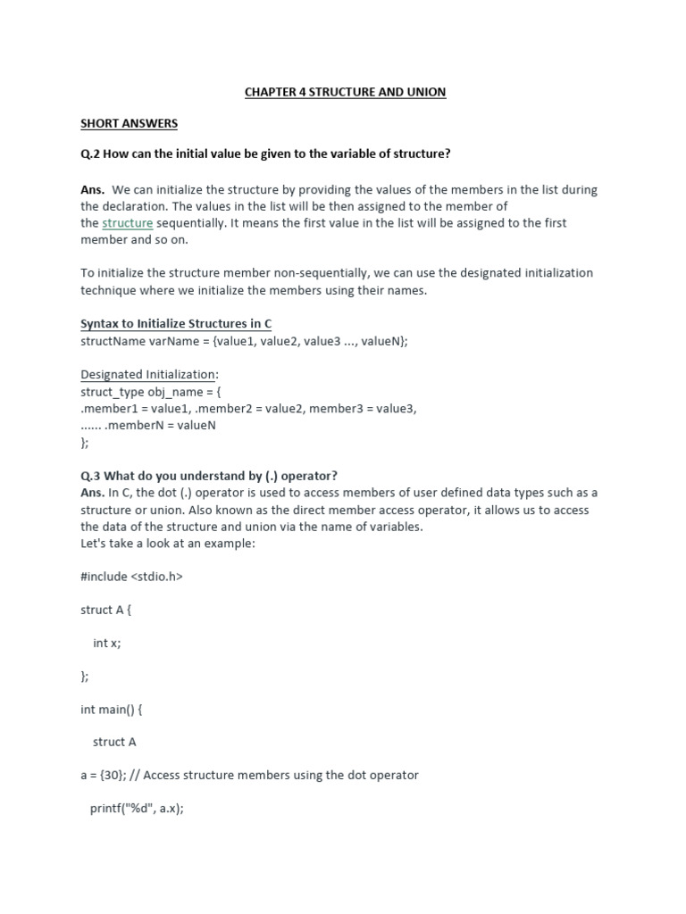 C Structures and Unions Explained | PDF | Information Technology ...