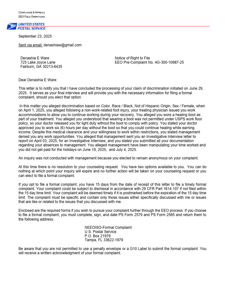 EEO (Notice of right to file&etc.)09_25_2025 | PDF | Complaint | United ...