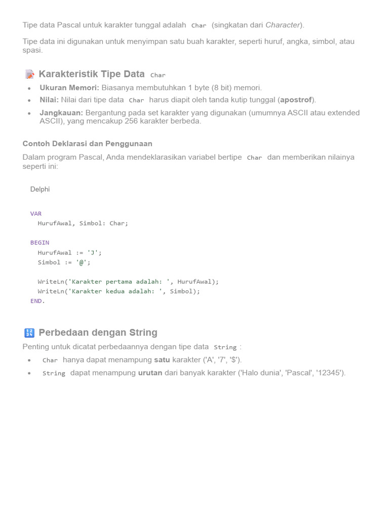 Apa Itu Tipe Data Pascal Untuk Karakter, Adalah | PDF