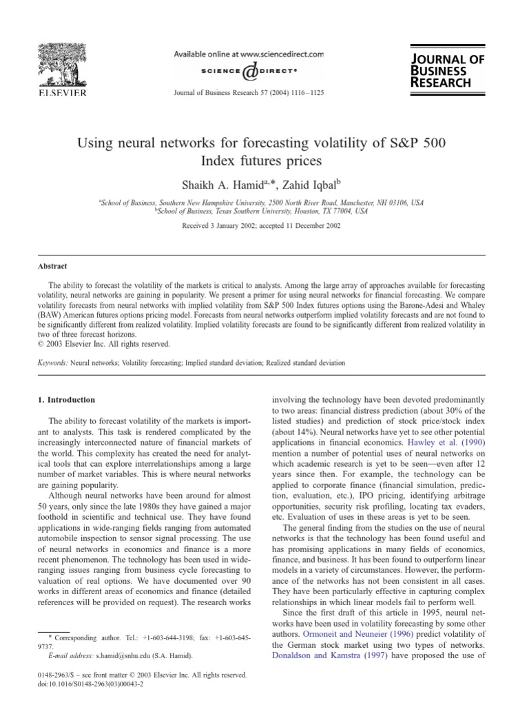 Using Neural Networks For Forecasting Volatility of S&P 500 Index Futures Prices | Download Free ...