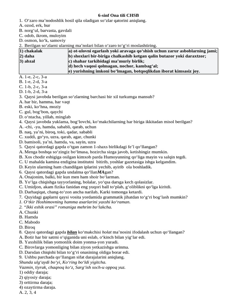6-Ona Tili CHSB | PDF