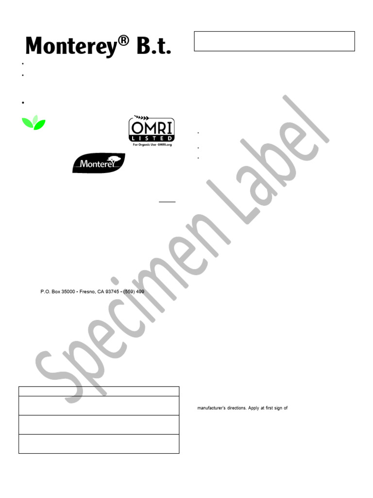 Monterey B.t. Biological Insecticide Guide | PDF