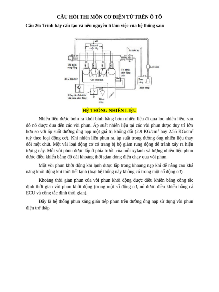 Câu Hỏi Thi Môn Cơ Điện Tử Trên ô Tô | PDF