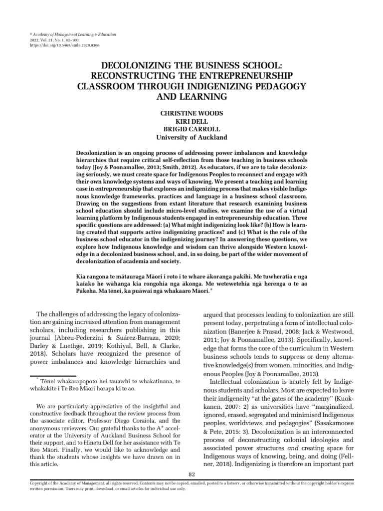 Decolonizing The Business School | PDF | Entrepreneurship | Knowledge