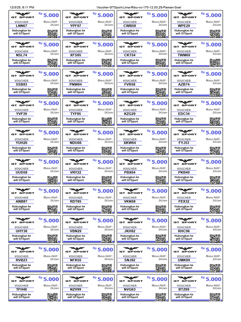 Voucher GTSport Lima Ribu VC 170 12.03.25 Paman Soel | PDF