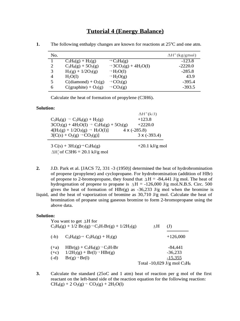 Energy Balance Tutorial: Heat Calculations | PDF | Propane | Chemical ...