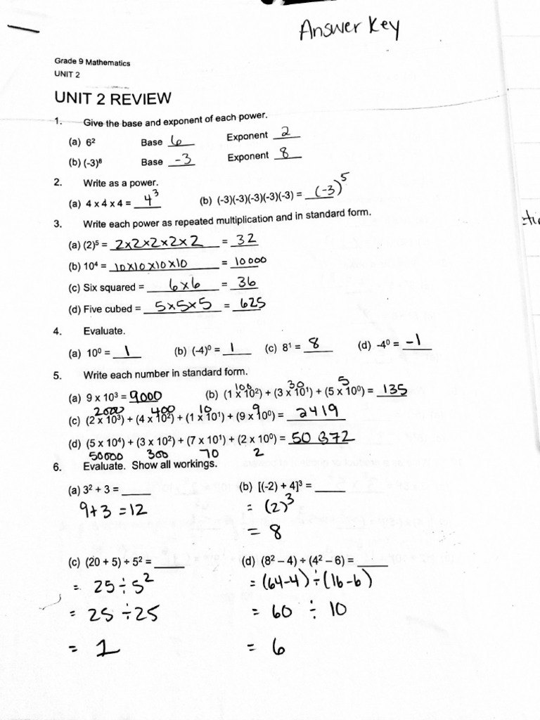 G9 Unit 2 Review Answers | PDF