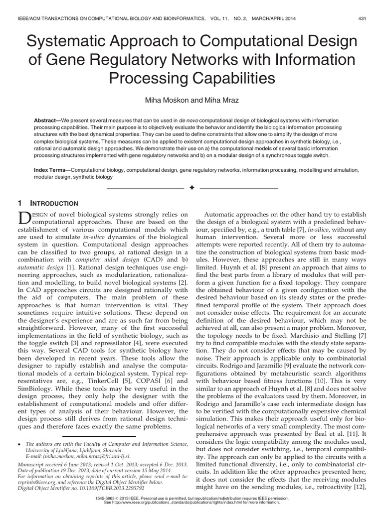 Systematic Approach to Computational Design of Gene Regulatory Networks ...