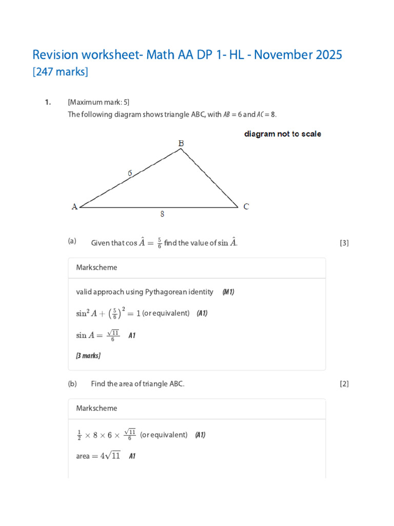 Math AA DP 1 HL Revision Worksheet | PDF | Asymptote | Logarithm