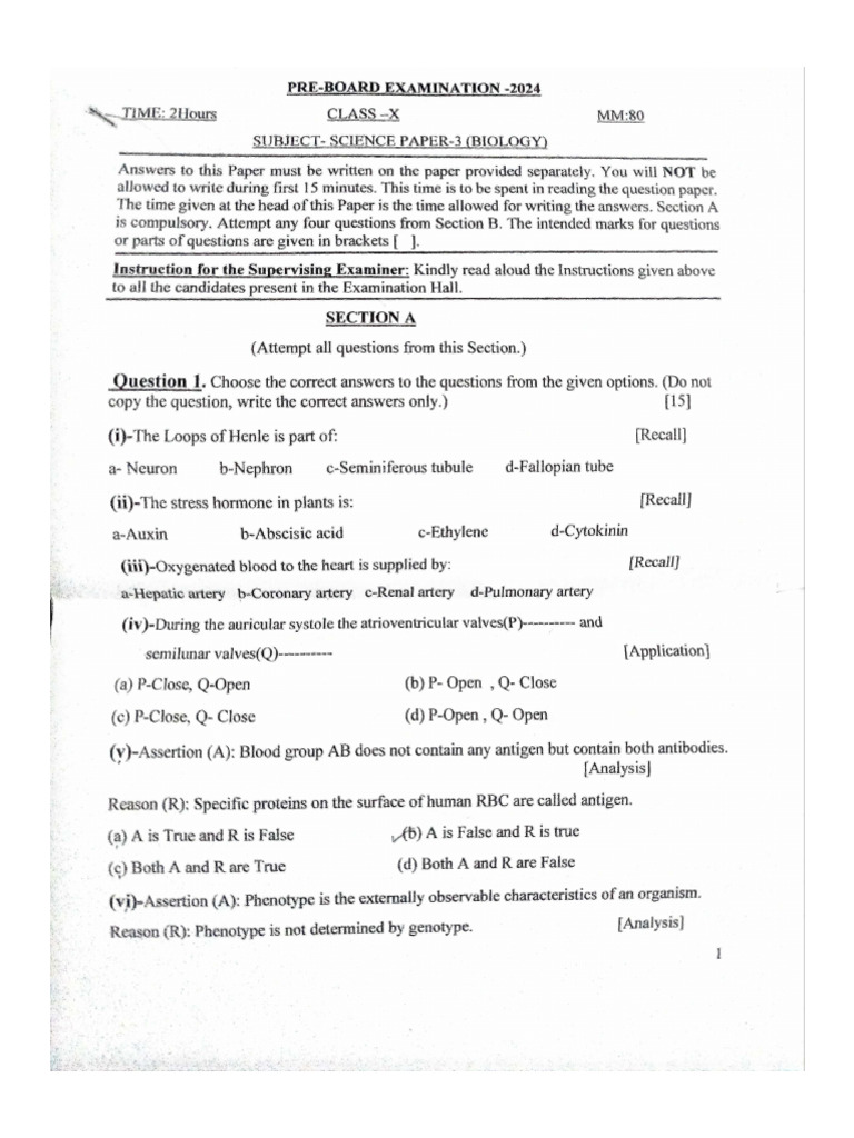 Biology Paper of Pre Board | PDF