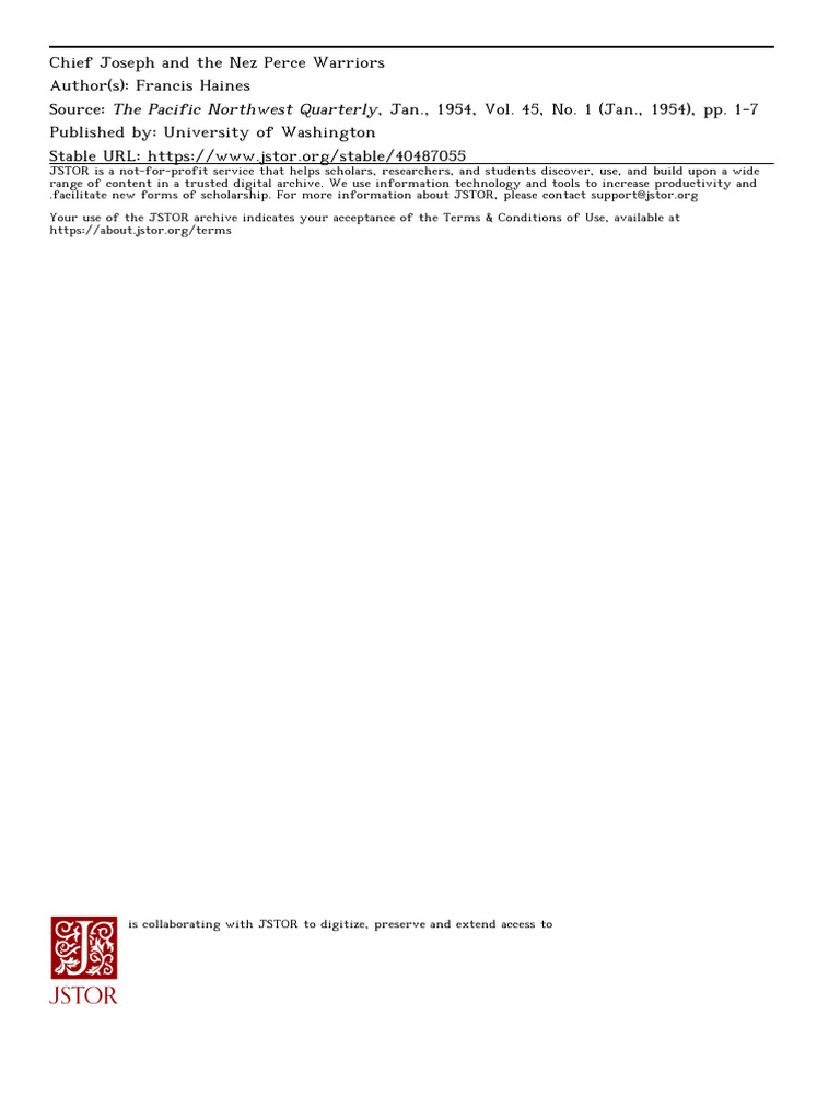 Chief Joseph and The Nez Perce Warriors | PDF | Chief Joseph ...