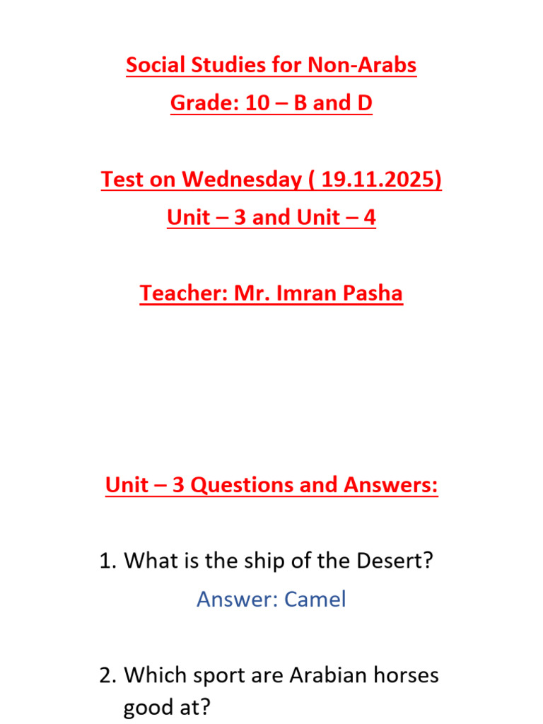 Social Studies Test Unit 3 and Unit 4 | PDF