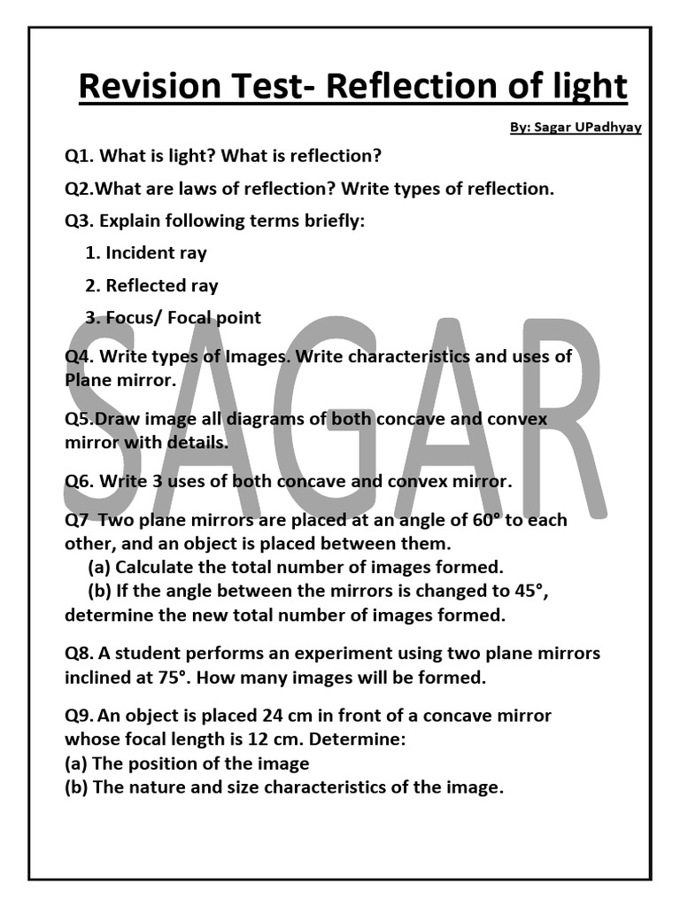 Light Reflection and Set Theory Concepts | PDF | Optics | Light
