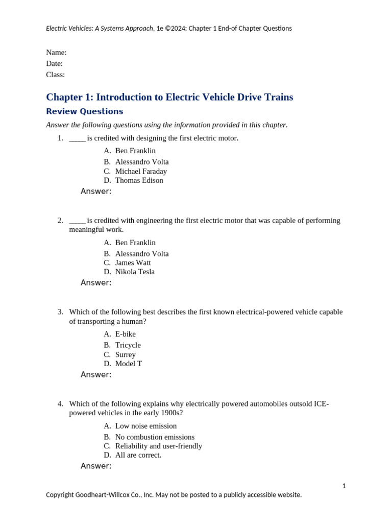 Ch01 Data Ch01 Eocquestions | PDF | Electric Vehicle | Electrical ...