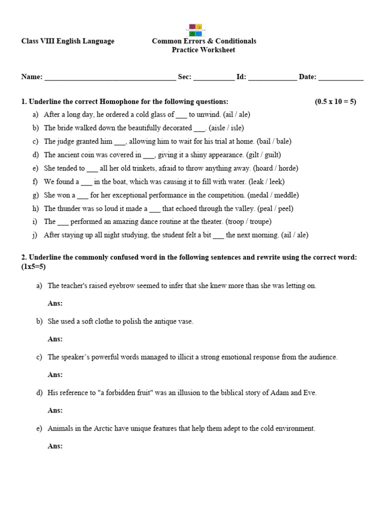 Common Errors & Conditionals Worksheet | PDF | Linguistics | Syntax
