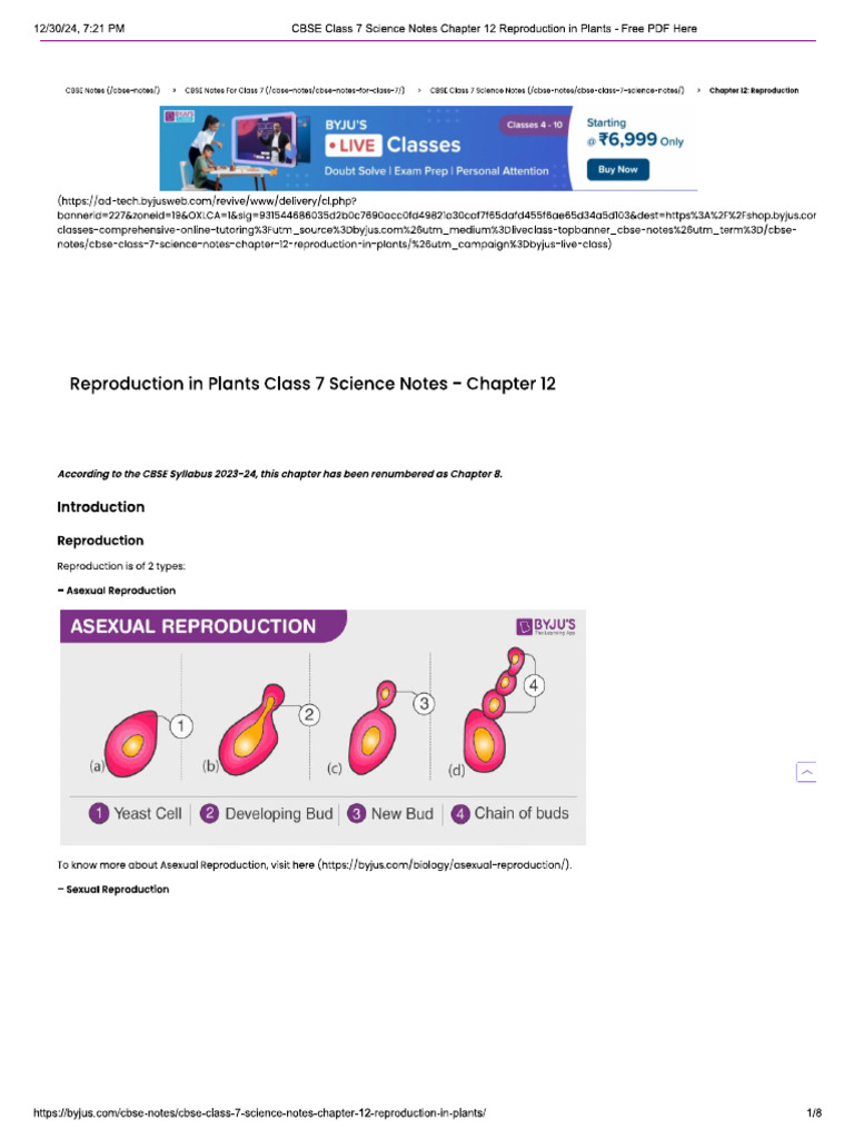 CBSE Class 7 Science Notes Chapter 12 Reproduction in Plants - Free PDF ...