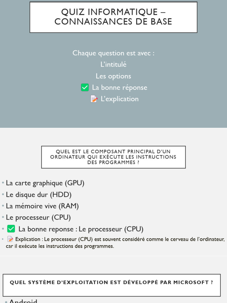 Quiz Informatique : Connaissances de Base | PDF | Programmation ...