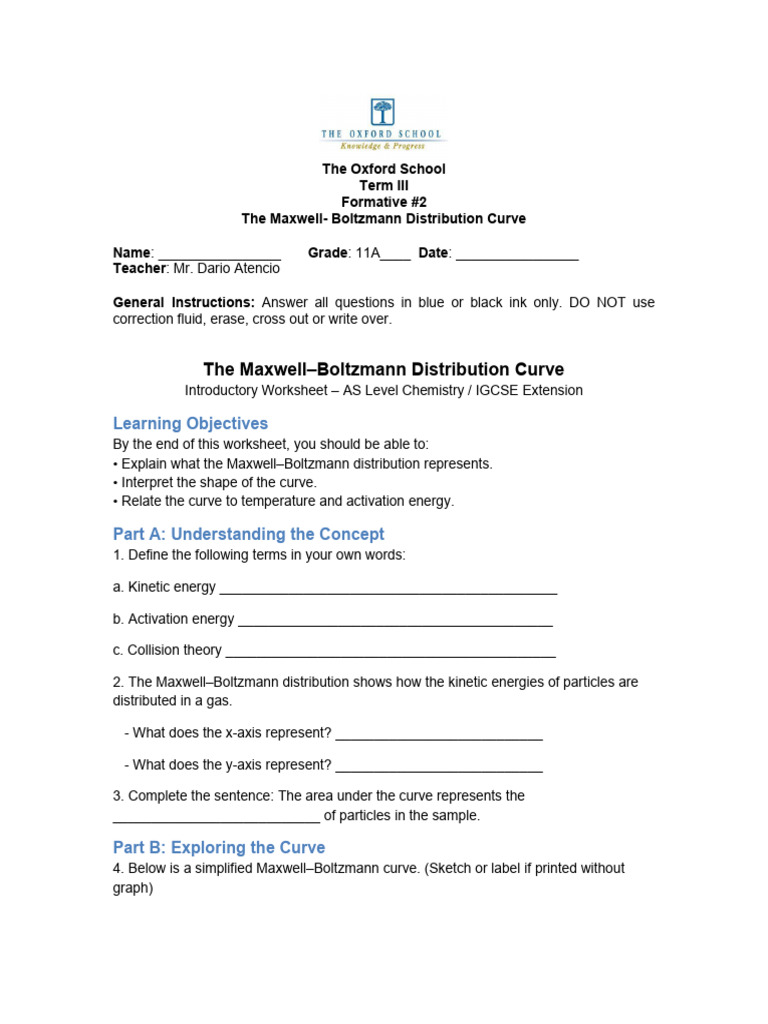 Maxwell-Boltzmann Distribution Worksheet | PDF | Temperature ...