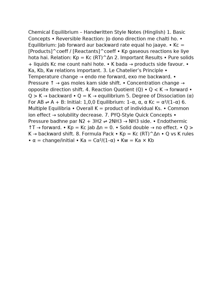 Chemical Equilibrium Notes in Hinglish | PDF