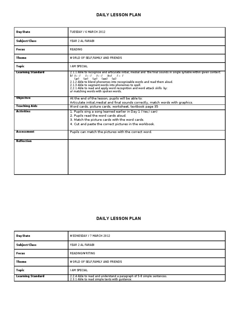 Lesson Planyear 2 | PDF | Lesson Plan | Syllable