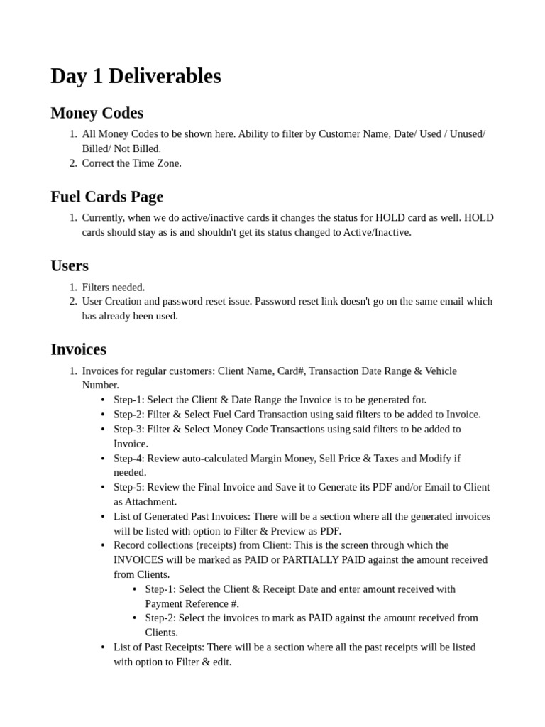 Comprehensive Day 1 & 2 Deliverables Overview | PDF | Receipt | Pricing
