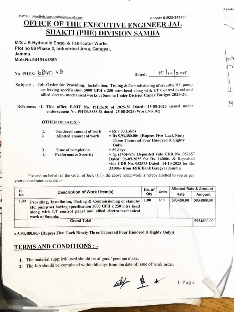 Job Order H-C Pump Set Samota 15-Oct-2025 16-52-43(1) | PDF