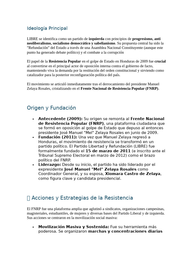 Ideología y Origen del Partido LIBRE | PDF | Gobierno | Elecciones