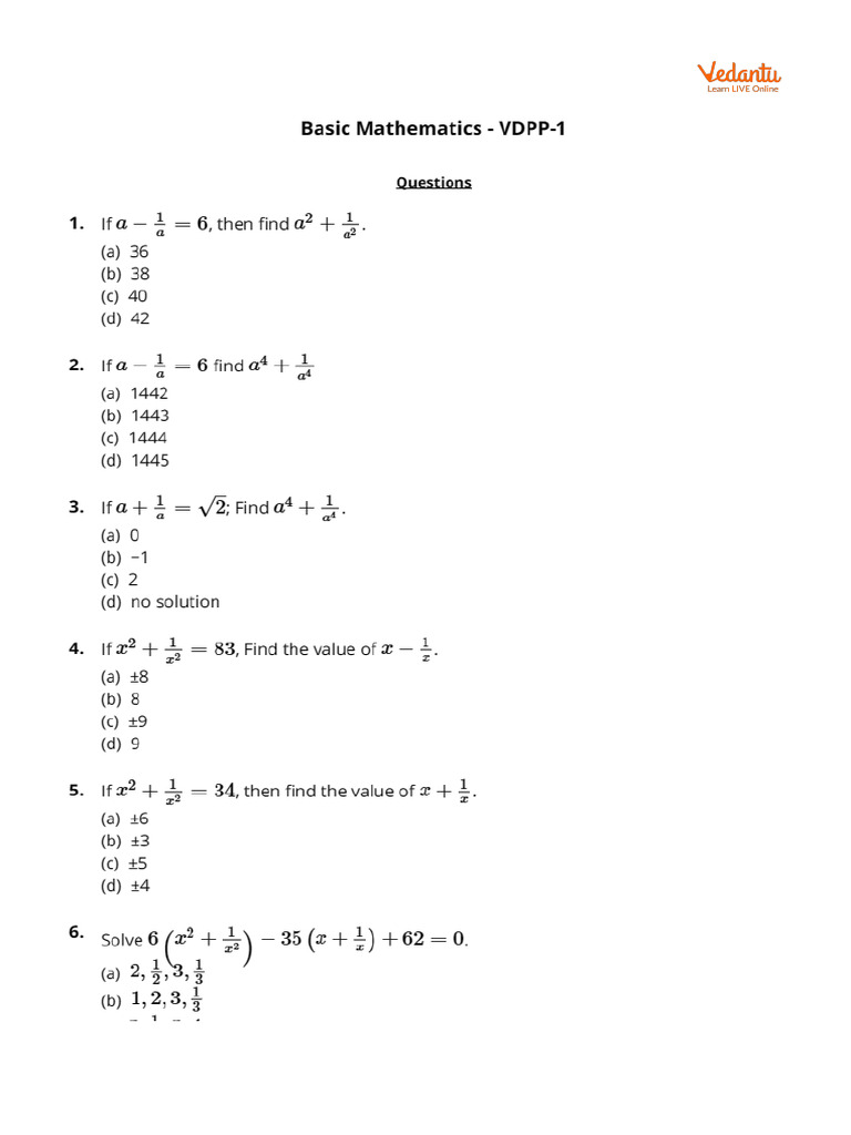 Basic Mathematics Overview - VDPP-1 | PDF