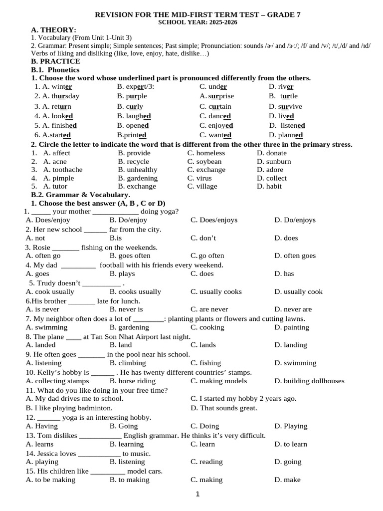 Grade 7 Mid-Term Test Revision Guide | PDF | Healthy Diet | Foods
