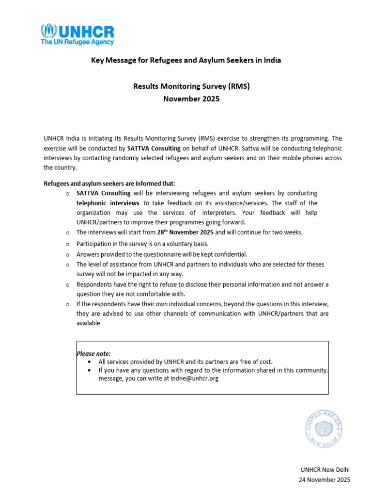 UNHCR India Results Monitoring Survey 2025 | PDF