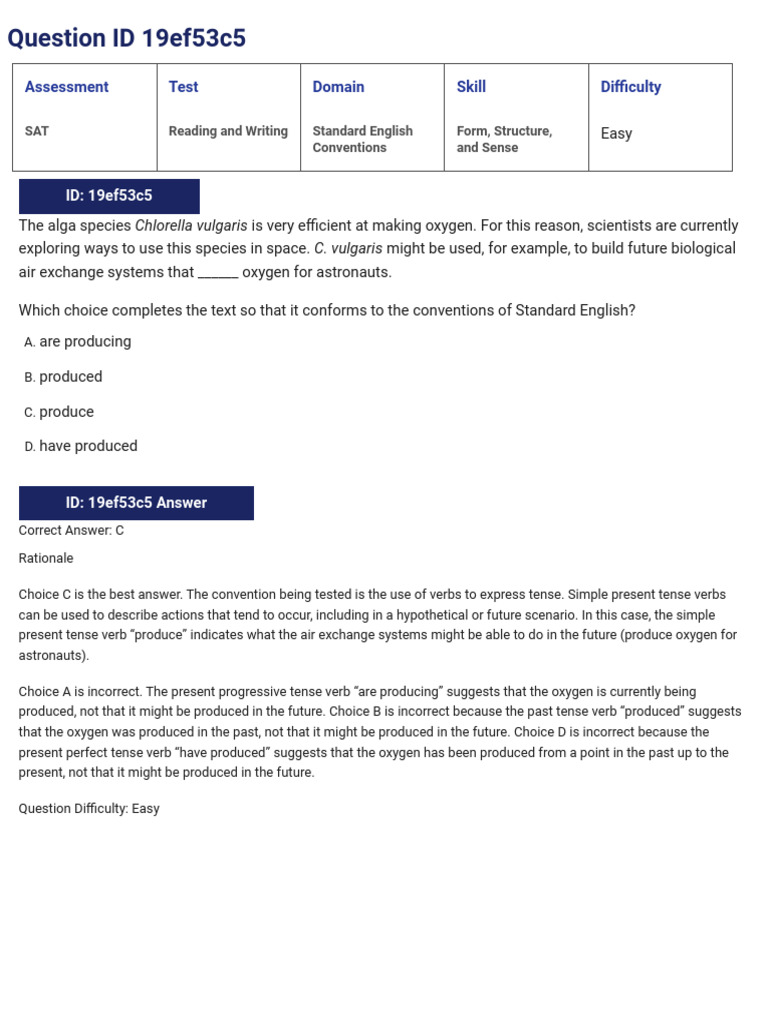 SAT Standard English Conventions Practice | PDF | Grammatical Tense ...