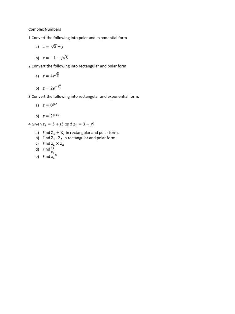 Worksheet Complex Numbers | PDF