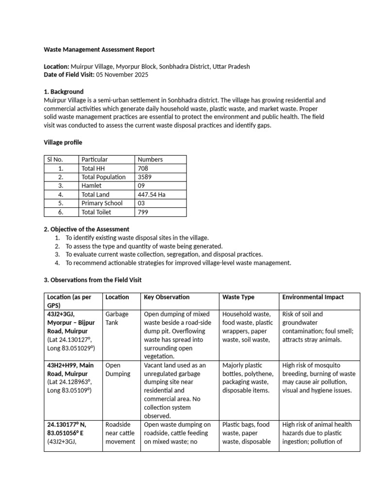 Waste Management Assessment Report | PDF | Waste | Waste Management