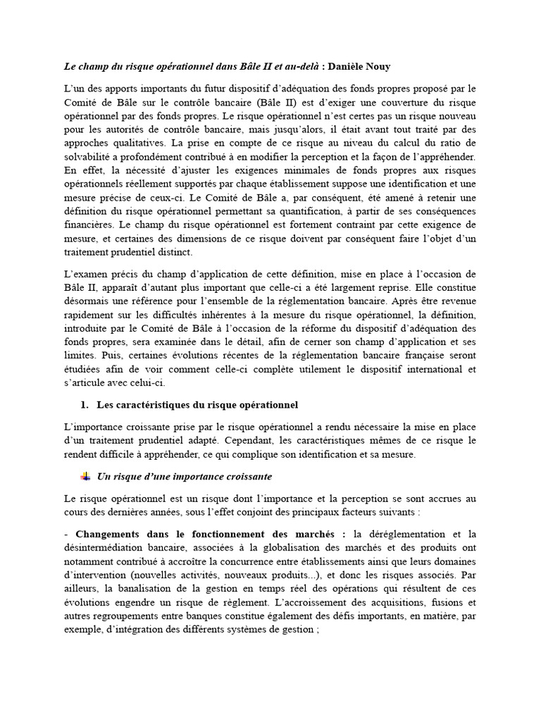 Risque opérationnel et Bâle II : enjeux clés | PDF | Risque ...
