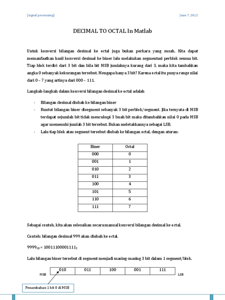 Decimal To Octal in Matlab | PDF