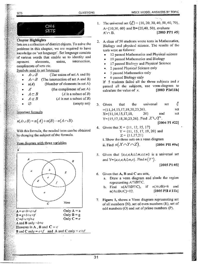Mathematics Question and Answers (Sets) | PDF