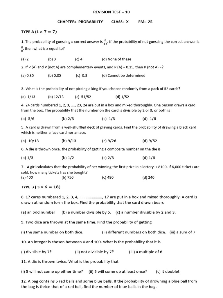 Revision Test Set - 10 Probability | PDF | Probability