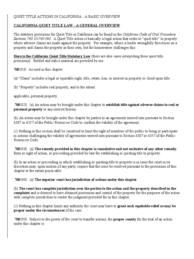 Quiet Title Actions in California | PDF | Burden Of Proof (Law) | Lawsuit