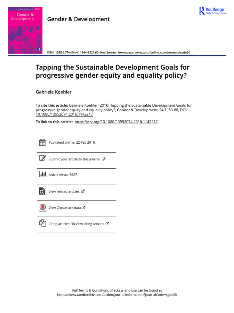 Tapping The Sustainable Development Goals For Progressive Gender Equity ...