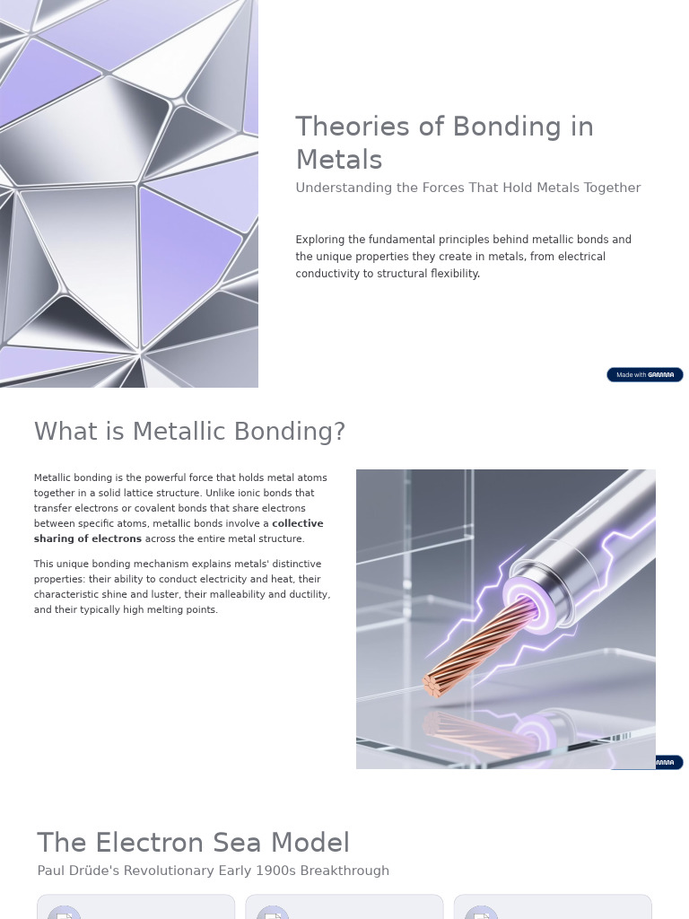Theories of Metallic Bonding Explained | PDF | Chemical Bond | Metals