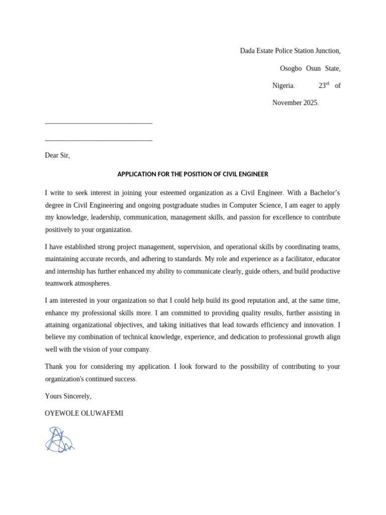 Oyewole David Cover Letter | PDF