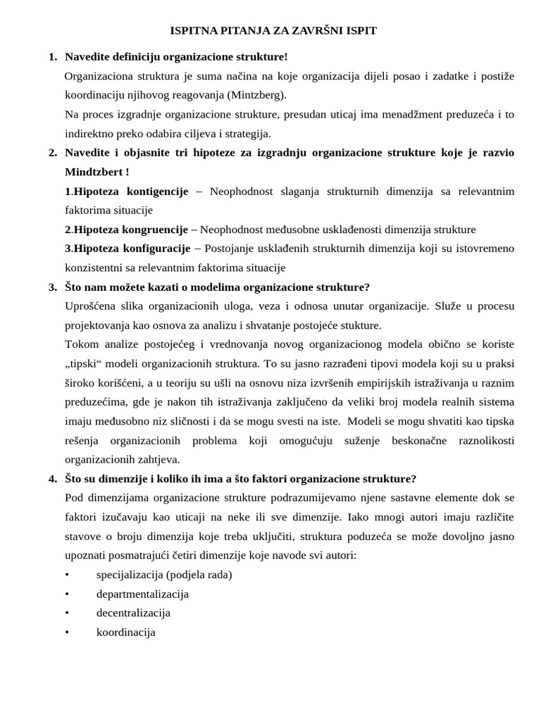 40 Ispitna Pitanja Za Zavrsni Ispit | PDF