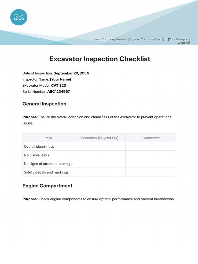 Excavator Inspection Checklist Template | PDF