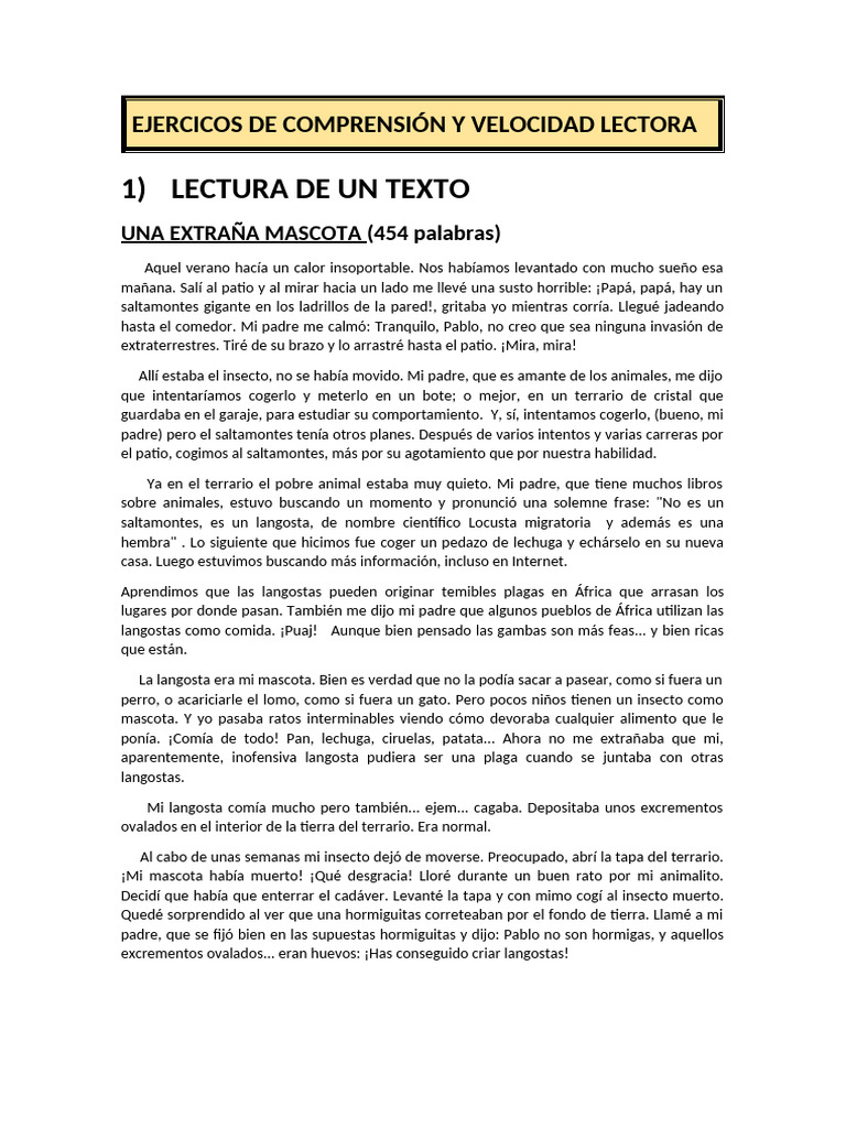 Ejercicios de Comprensión Lectora | PDF | Lectura veloz