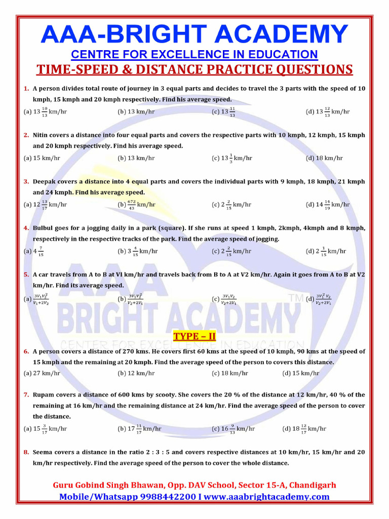 Time & Distance Practice Asignment | PDF