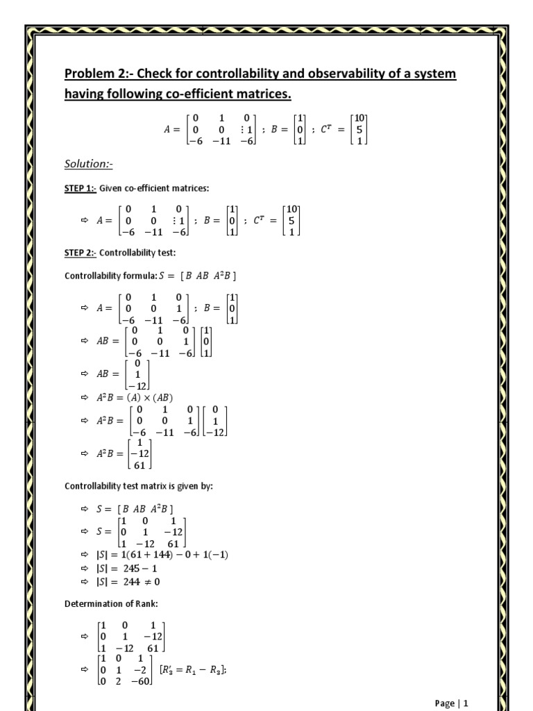 Control & Observability Analysis | PDF | Teaching Methods & Materials