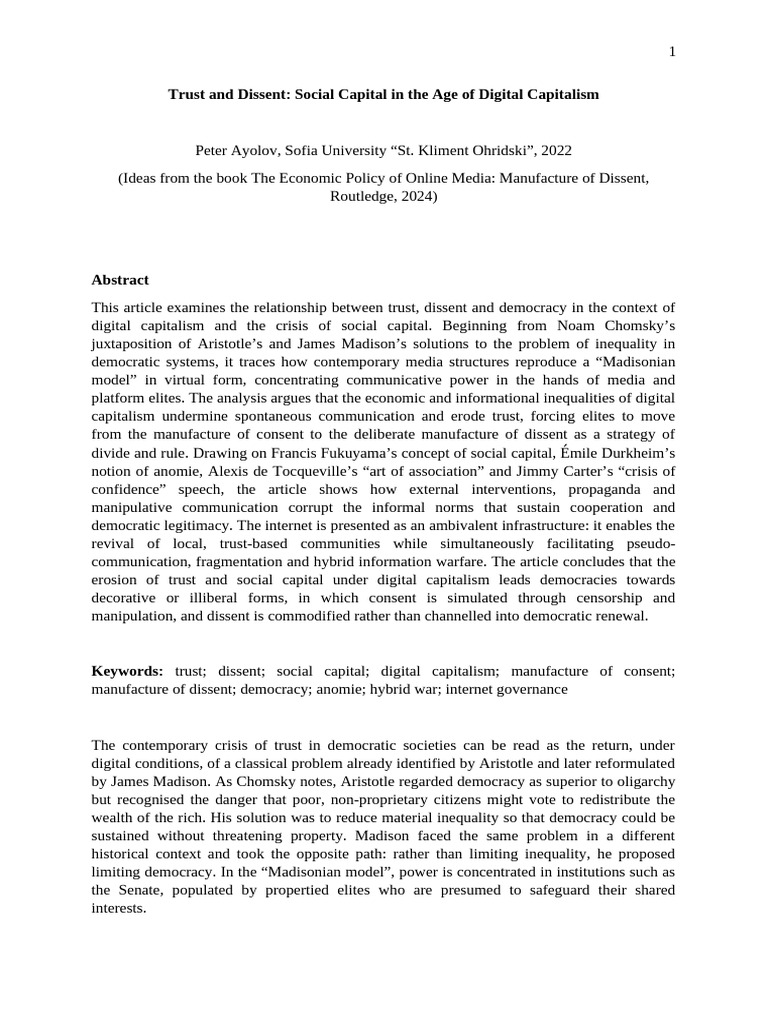 Trust and Dissent in Digital Capitalism | PDF | Social Capital | Democracy