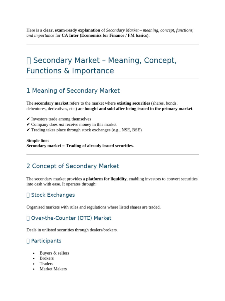 Stock Market Unit 1 | PDF | Finance & Money Management | Settlement ...